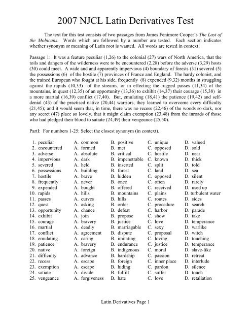 2007 NJCL Latin Derivatives Test