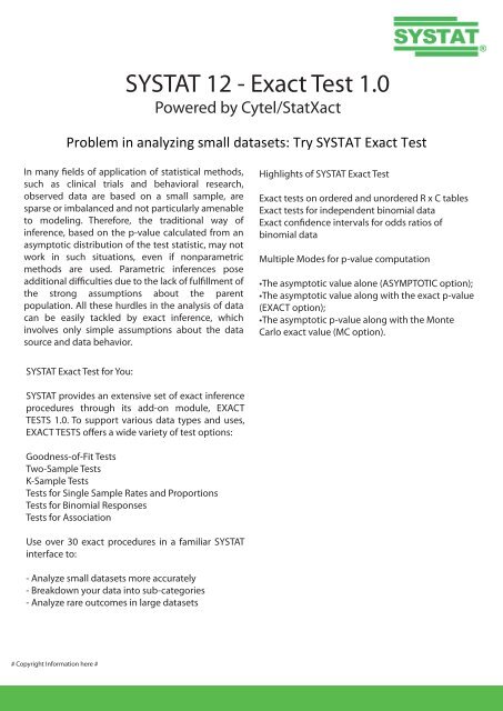 SYSTAT 12 - Exact Test 1.0