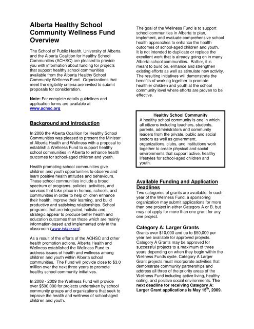 Alberta Healthy School Community Wellness Fund Overview
