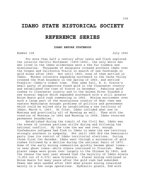 Idaho Before Statehood - Idaho State Historical Society