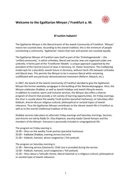 Welcome to the Egalitarian Minyan / Frankfurt a. M. - EgalitÃ¤rer ...
