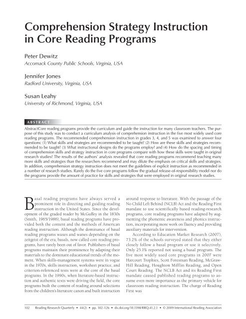 Comprehension Strategy Instruction in Core Reading Programs
