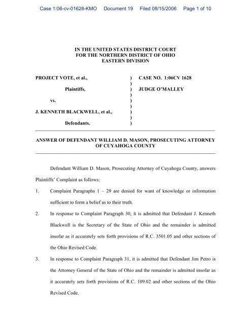 Answer to Complaint - Moritz College of Law