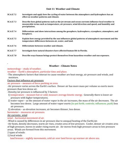 11 Weather-Climate notes - SchoolNotes
