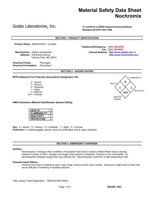 Material Safety Data Sheet Nochromix - RPM Technology, LLC