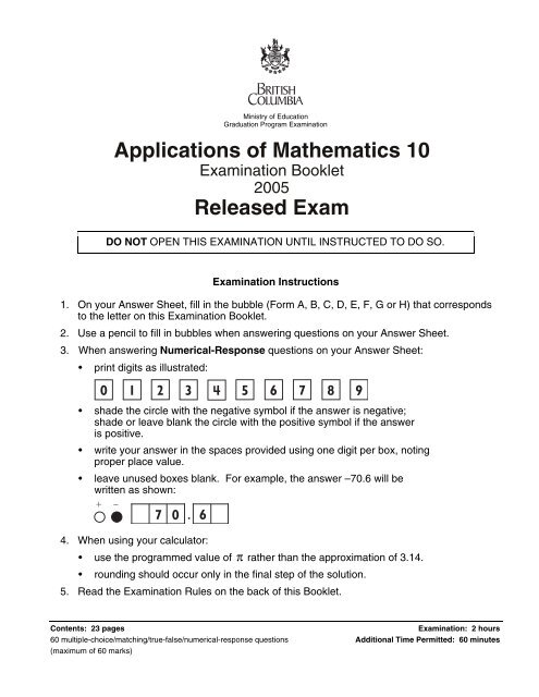 Applications of Mathematics 10 Released Exam - QuestionBank.CA
