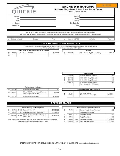 Order Form - Quickie-Wheelchairs.com