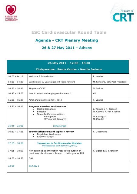Agenda - Cardiovascular Round Table (CRT)