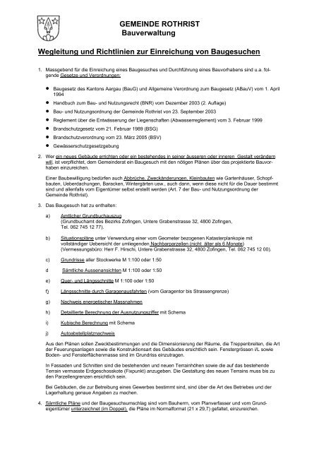 GEMEINDE ROTHRIST Bauverwaltung Wegleitung und Richtlinien ...