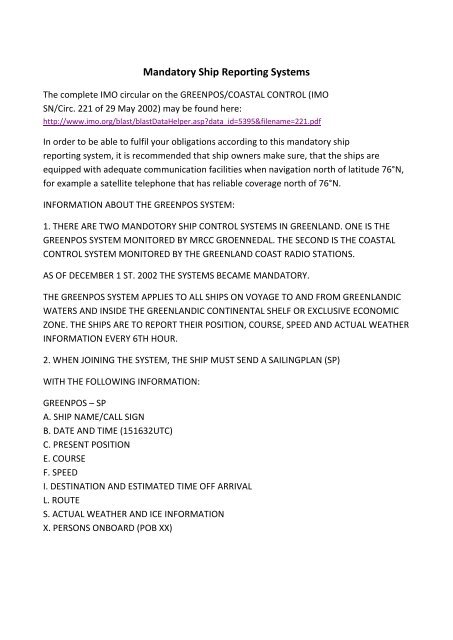 Mandatory Ship Reporting Systems