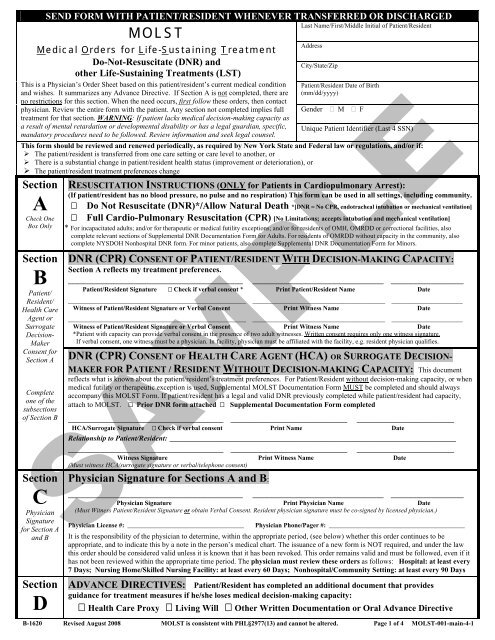 MOLST Form - Compassion and Support