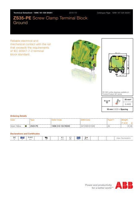 ZS35-PE Screw Clamp Terminal Block Ground