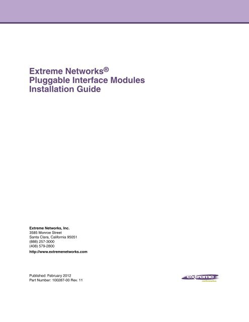 Pluggable Interface Modules Installation Guide - Extreme Networks