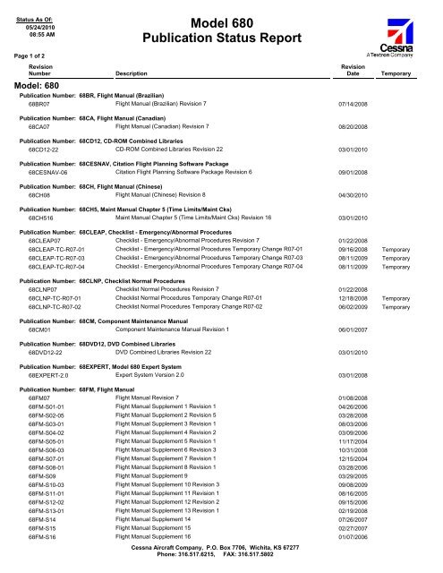 Pub Status Report - Cessna
