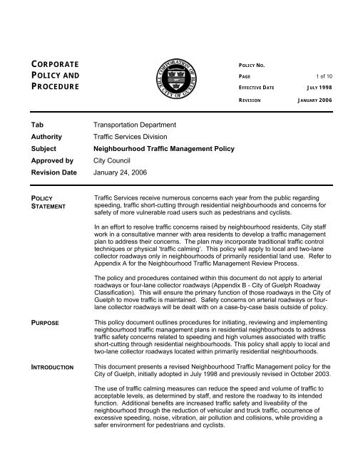 Traffic Management Policy - City of Guelph