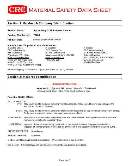 MATERIAL SAFETY DATA SHEET - CRC Industries
