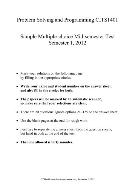 sample test with solutions - Undergraduate