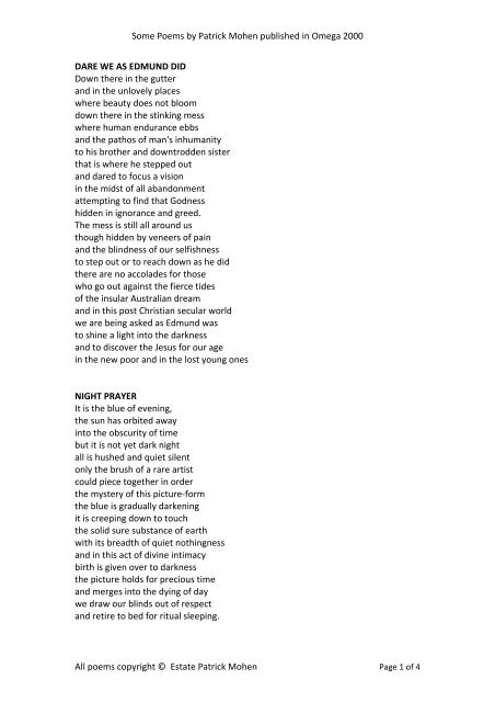 Selected poems from Omega 2000 (pdf) - Christian Brothers Oceania