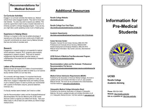 Pre-Med Brochure - Revelle College