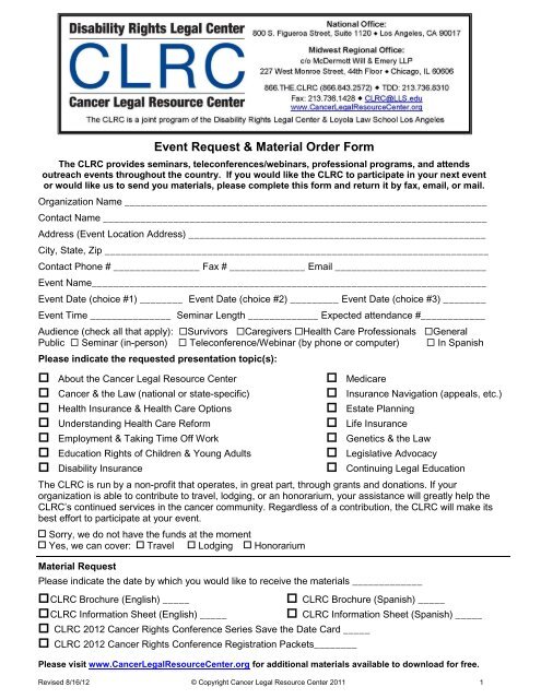 Event Request & Material Order Form - Disability Rights Legal Center