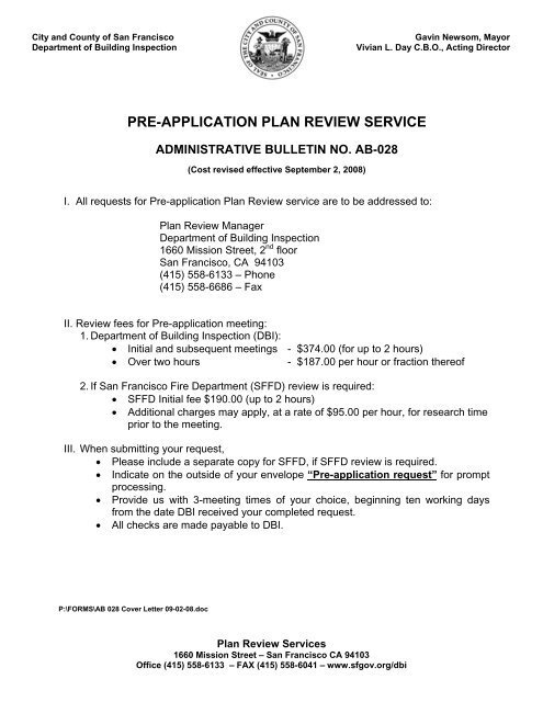 pre-application plan review service - Department of Building ...