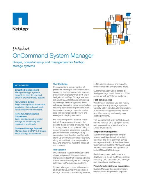 NetApp Datasheet - OnCommand System Manager - Zift Solutions