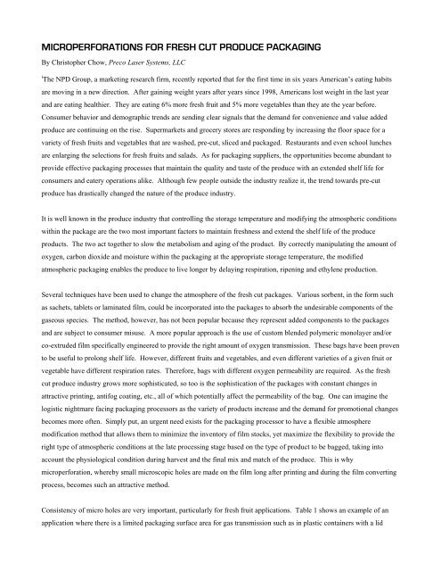 Micro Perforation for Fresh Cut Produce Packaging - Preco Inc.