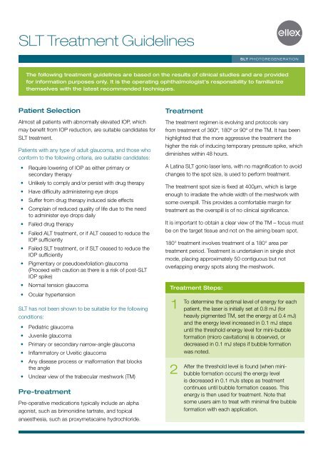 SLT Treatment Guidelines - SLT for Glaucoma | Ellex