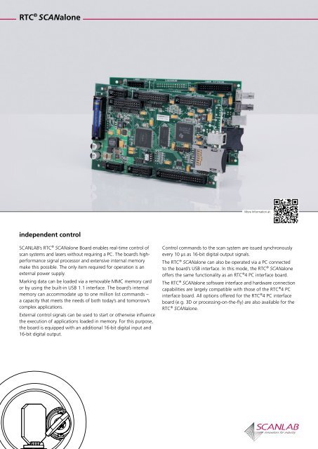 RTCÂ® SCANalone - scanlab ag