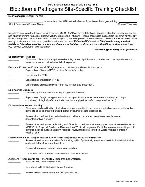 Bloodborne Pathogens Training Materials