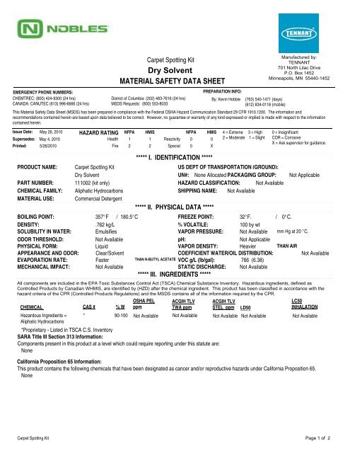 MATERIAL SAFETY DATA SHEET Dry Solvent
