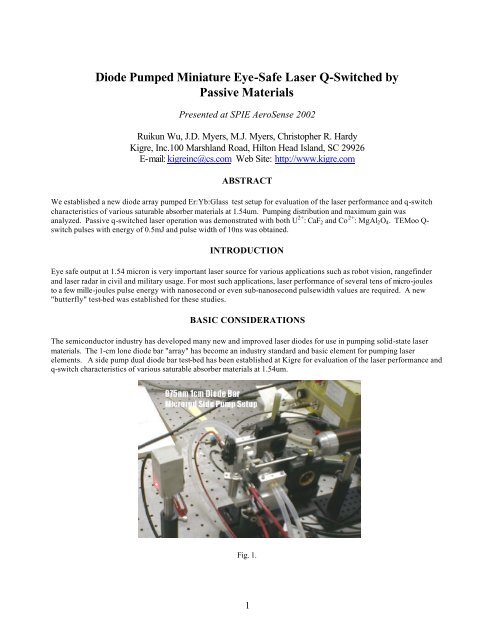 Diode Pumped Miniature Eye-Safe Laser Q-Switched by ... - Kigre, Inc.