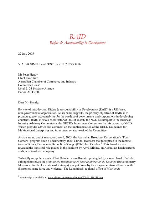 Letter - Rights & Accountability in Development