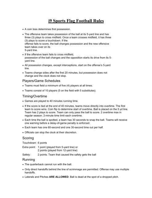 i9 Sports Flag Football Rules