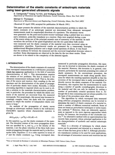 Determination of the elastic constants of anisotropic materials using ...