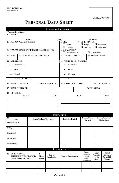 JBC FORM No - Judicial and Bar Council