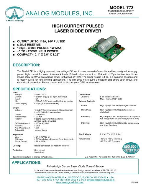 Laser Diode Driver | Pulsed Diode Driver | AMI - Analog Modules, Inc.
