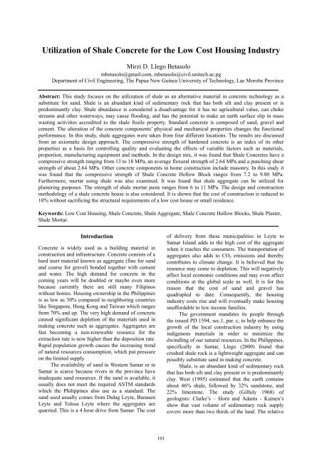 Utilization of Shale Concrete for the Low Cost Housing Industry