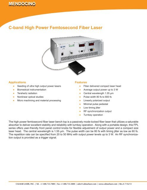 MENDOCINO MENDOCINO C-band High Power ... - Calmar Laser