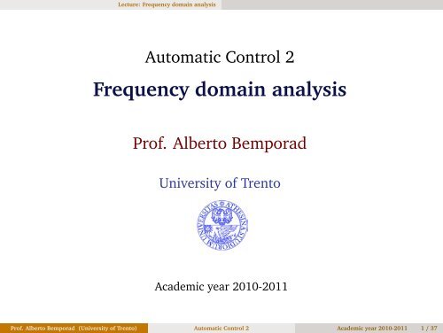 Automatic Control 2 - Frequency domain analysis