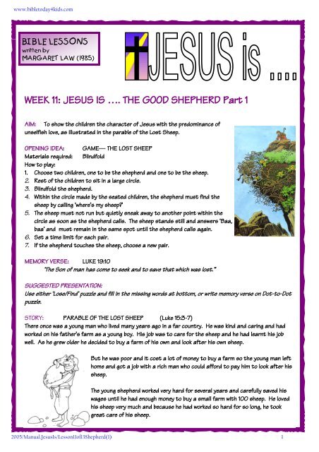 JESUS IS â ¦. THE GOOD SHEPHERD Part 1 - Free Bible Lessons ...