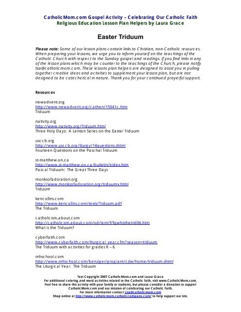 Easter Triduum Lesson Plan - CatholicMom.com