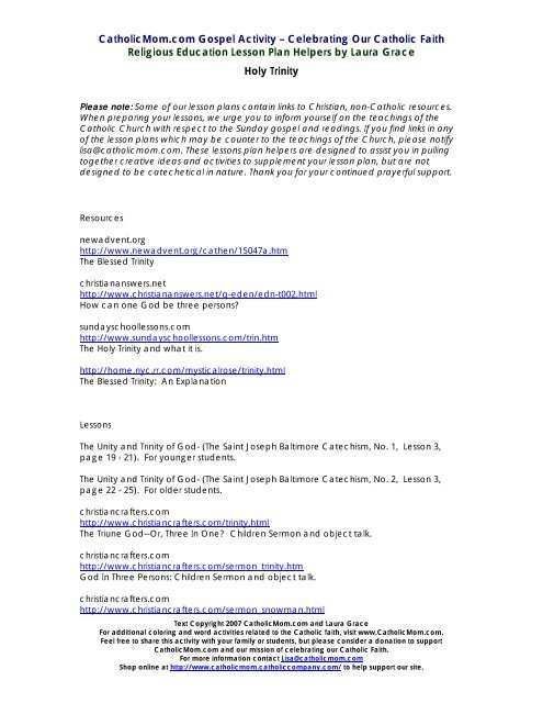 Holy Trinity Lesson Plan - Catholic Mom