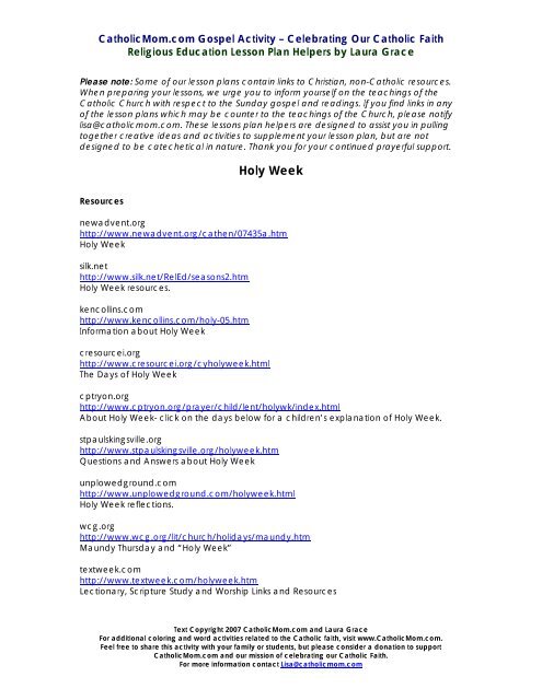 Holy Week Lesson Plan - CatholicMom.com