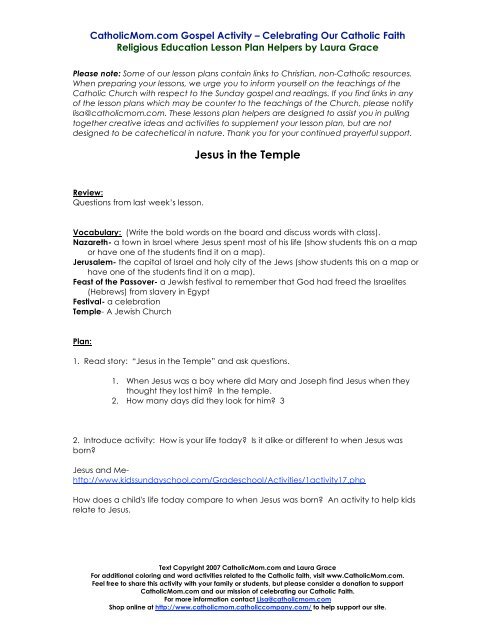 Jesus in the Temple Lesson Plan - Catholic Mom