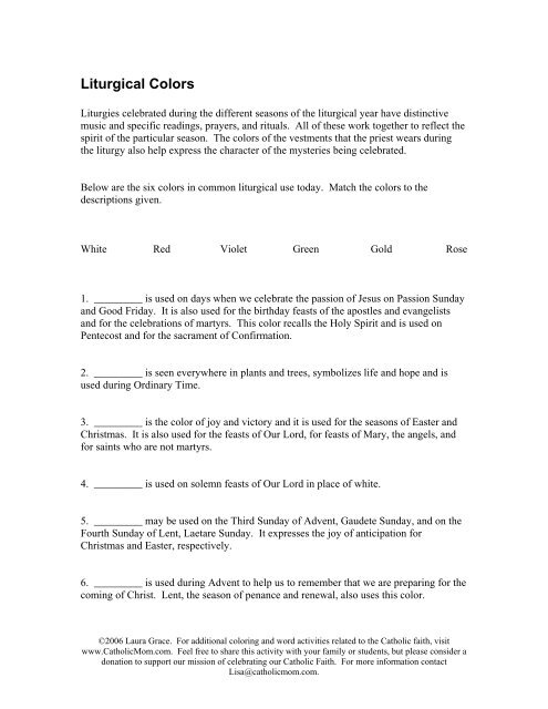 Liturgical Colors Activity - Catholic Mom