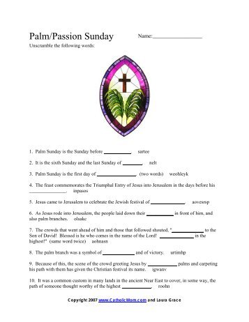 Palm/Passion Sunday Worksheet â fill in the blanks - Catholic Mom