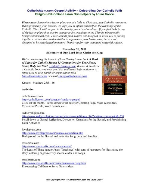 Lesson Plan - Catholic Mom