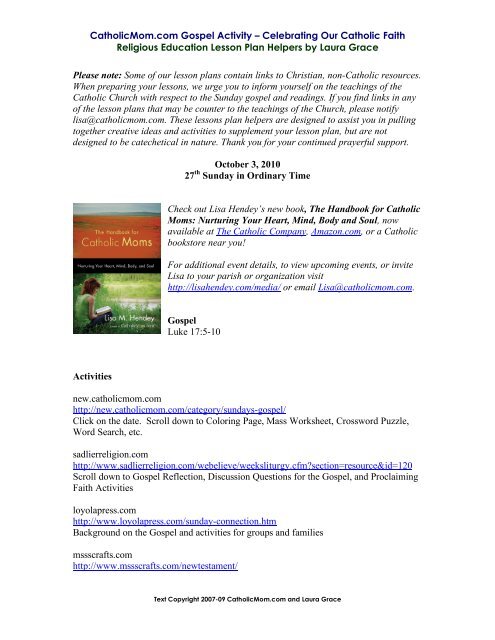 Lesson Plan - Catholic Mom