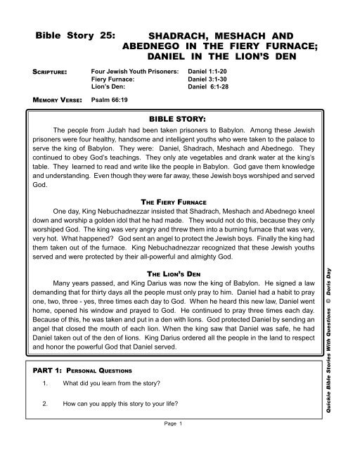 Shadrach, Meshach and Abednego-Fiery ... - Bible Storytelling